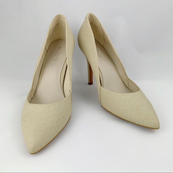 Aldo | Shoes | Aldo Nude Snakeprint Leather Heels Sz | Poshmark